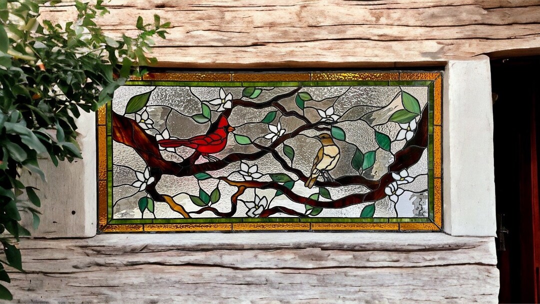 Stained Glass Window Panel - P-301 Birds Among Branches - Etsy