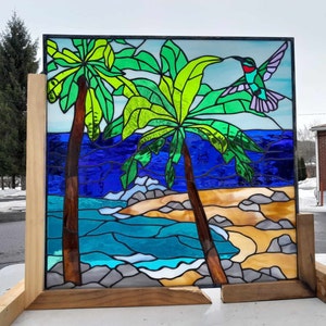 Stained Glass Hanging Panel Caribean Beach P-329 - Etsy