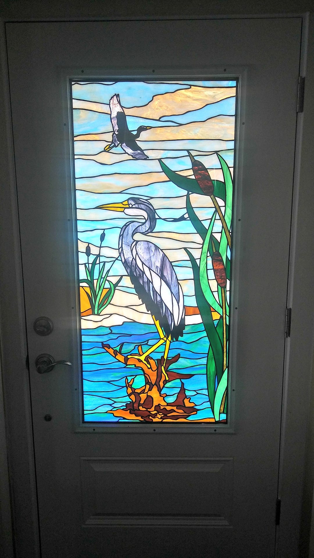 Stained Glass Door Window - D-38 Scenic Heron on a Stump - Etsy