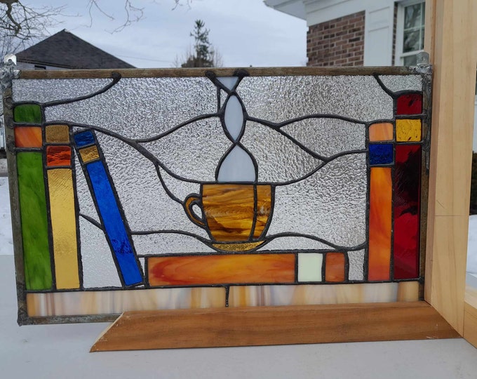 X-6 Tea Cup and Books - Stained Glass Hanging Window Panel - Etsy
