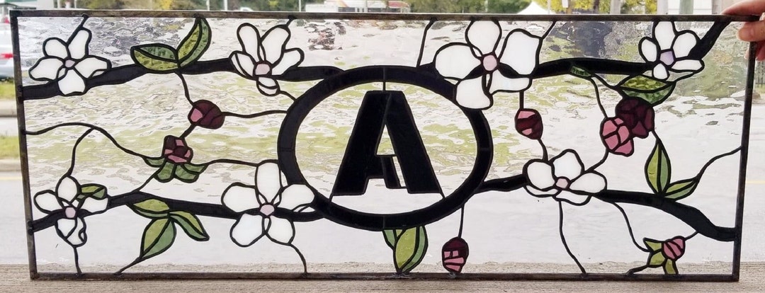 Stained Glass Transom Window - TW-319 Monogram and Flowers - Etsy