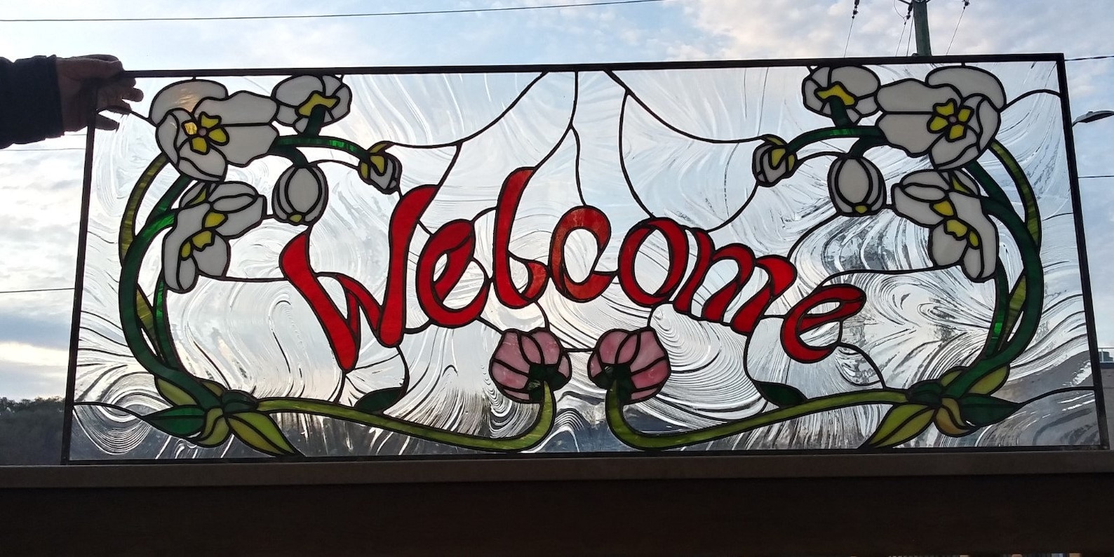 Stained Glass Panel-rb-48 Large Stained Glass Floral Welcome - Etsy