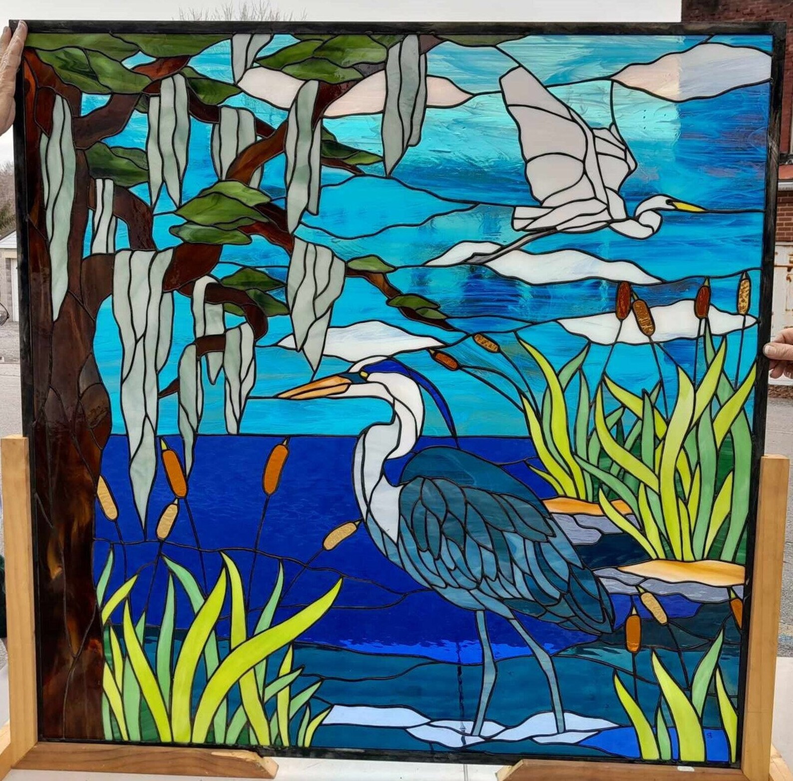 Stained Glass Window Panel - P-331 Heron in the Marsh - Etsy