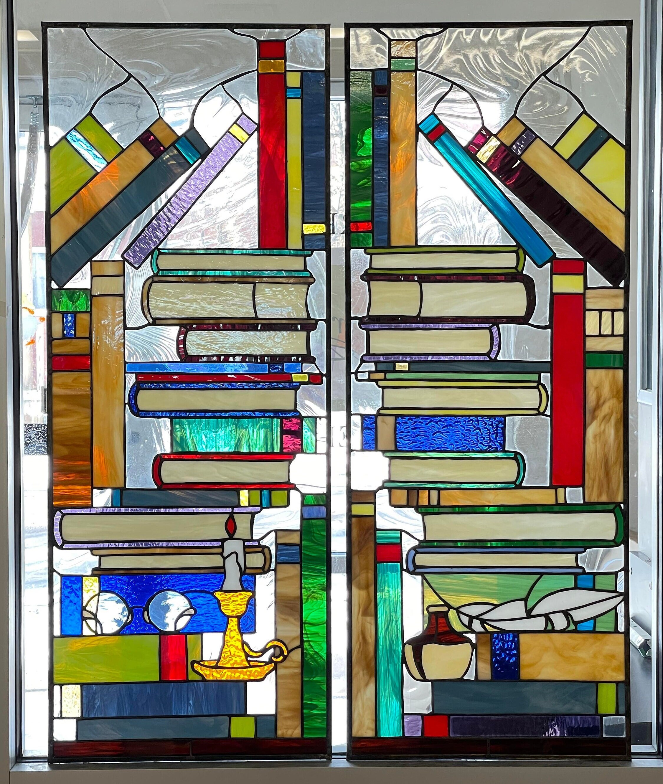 The Whimsical Reading Nook: "stacked Books" Stained Glass Windows or ...