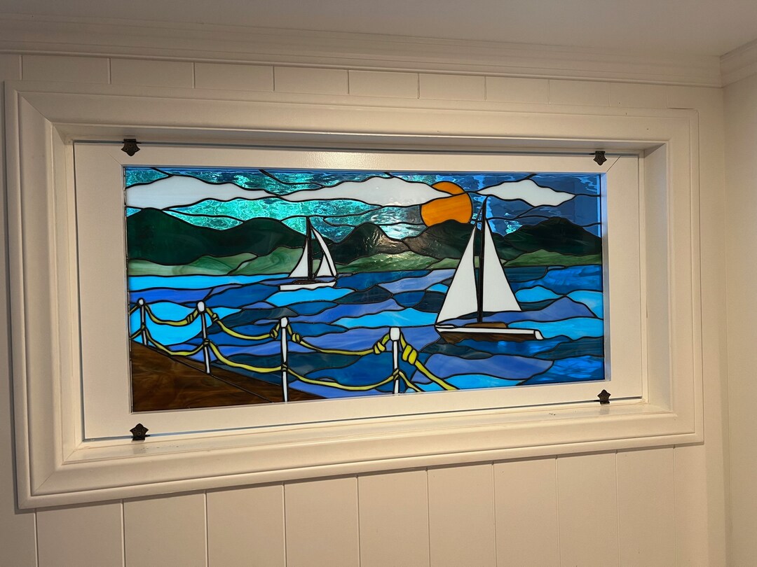 Stained Glass Window - W-216 Sail Boats Scene - Etsy