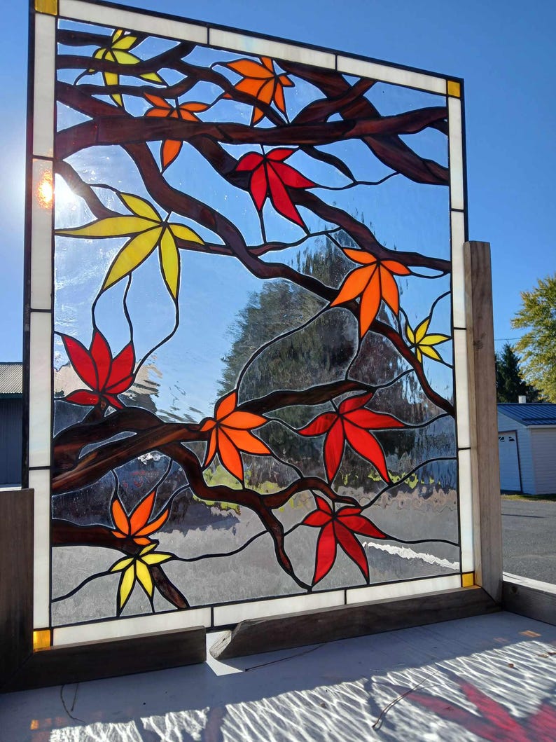 Stained Glass Window Autumn Red Japanese Maple Tree W-546 - Etsy
