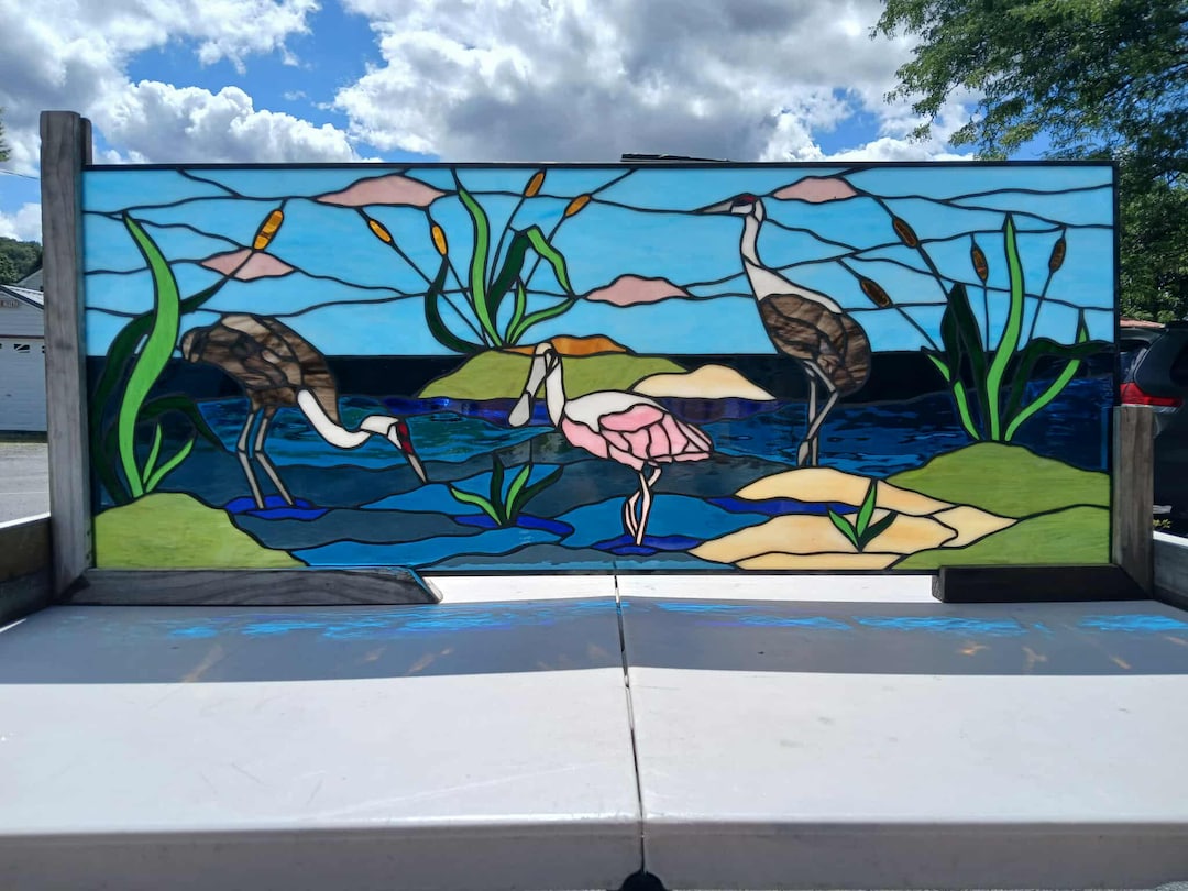 Stained Glass Transom Window - the Roseate Spoonbill and Sandhill ...