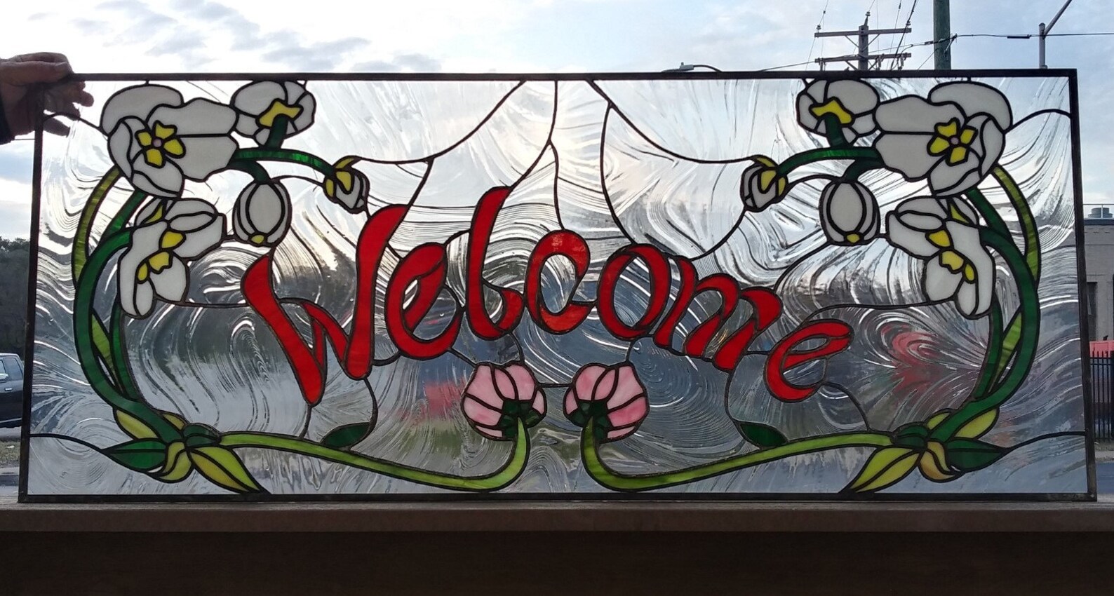 Stained Glass Panel-rb-48 Large Stained Glass Floral Welcome - Etsy