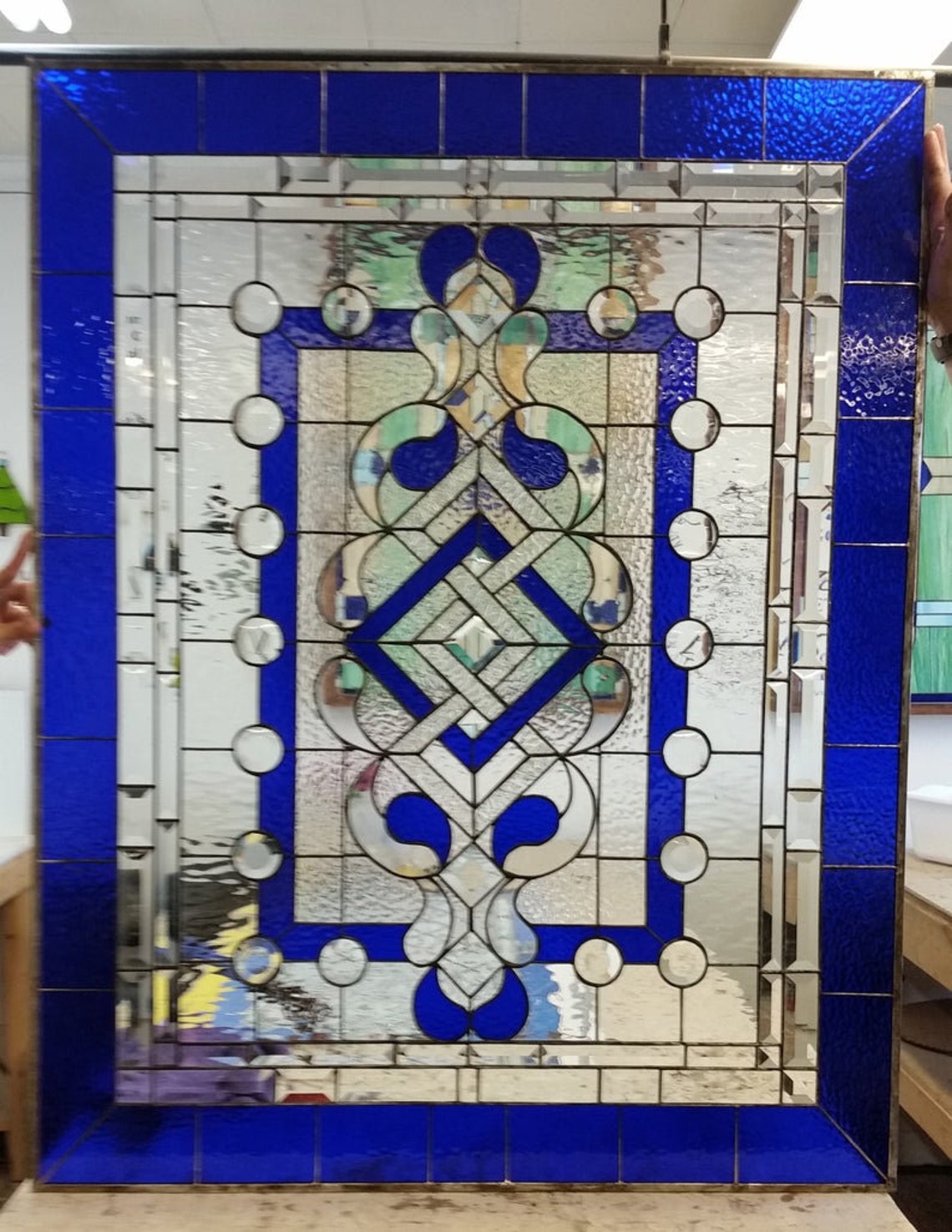 Stained Glass Window W-63 Traditional in Blue - Etsy