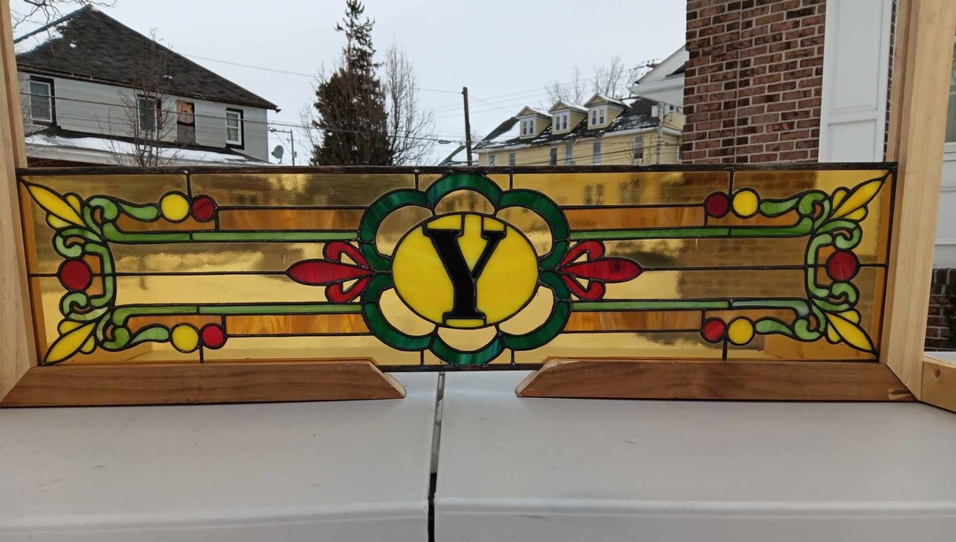 Stained Glass Transom Window - Art Nouveau "y" Monogram TW-359 - Etsy
