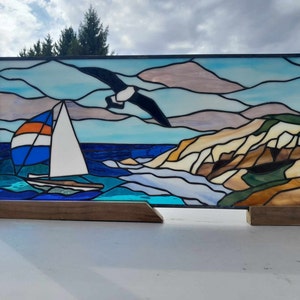 Stained Glass Transom Window Aquinnah Cliffs Lighthouse TW-367 - Etsy