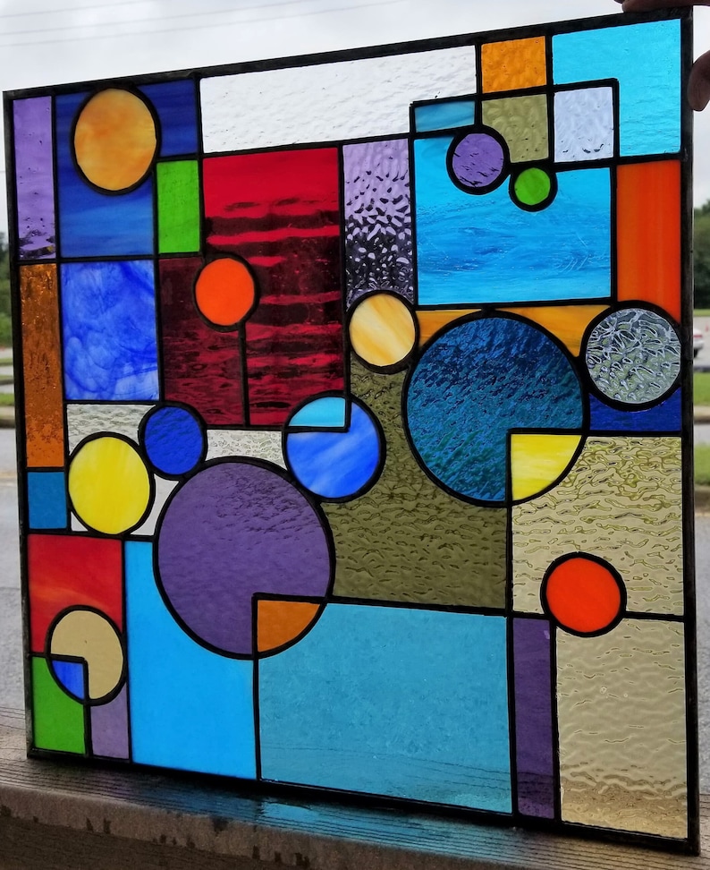 Stained Glass Window W-238 Overlapping Geometric Figures - Etsy