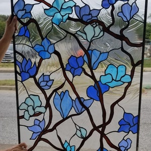 Stained Glass Window or Hanging Panel - P-234 Blue Flowers - Etsy