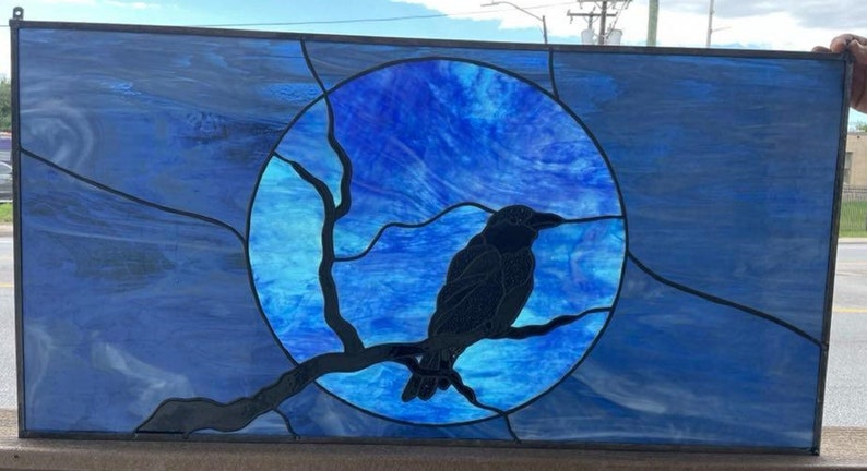 Stained Glass Hanging Panel P-281 Raven - Etsy