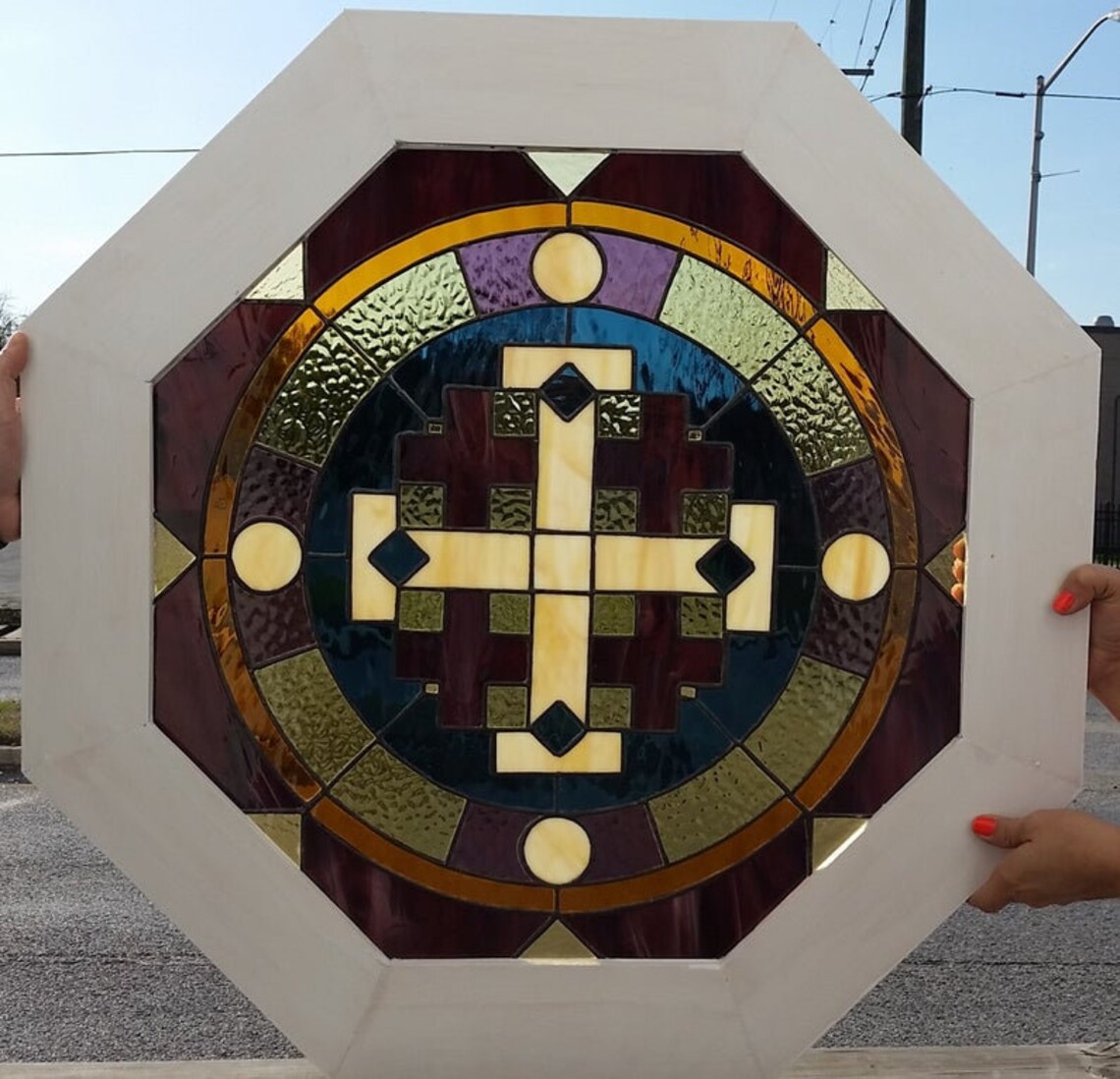 Stained Glass Window W-93 Colorful Octagon - Etsy