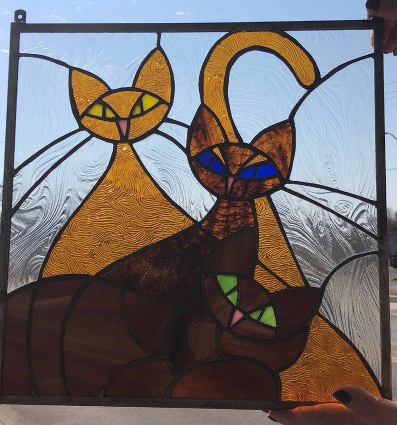 Stained Glass Hanging Panel RB-216 Cats - Etsy