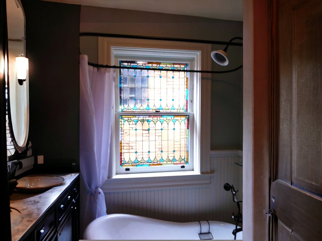 Stained Glass Bathroom Window Panel W-25 Pastel Vintage Design ...