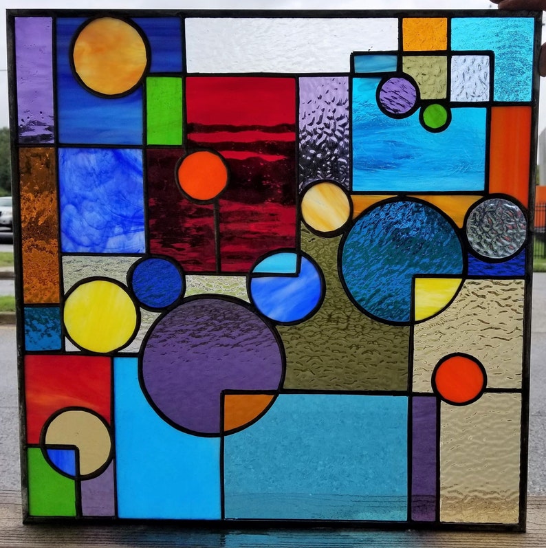 Stained Glass Window W-238 Overlapping Geometric Figures - Etsy