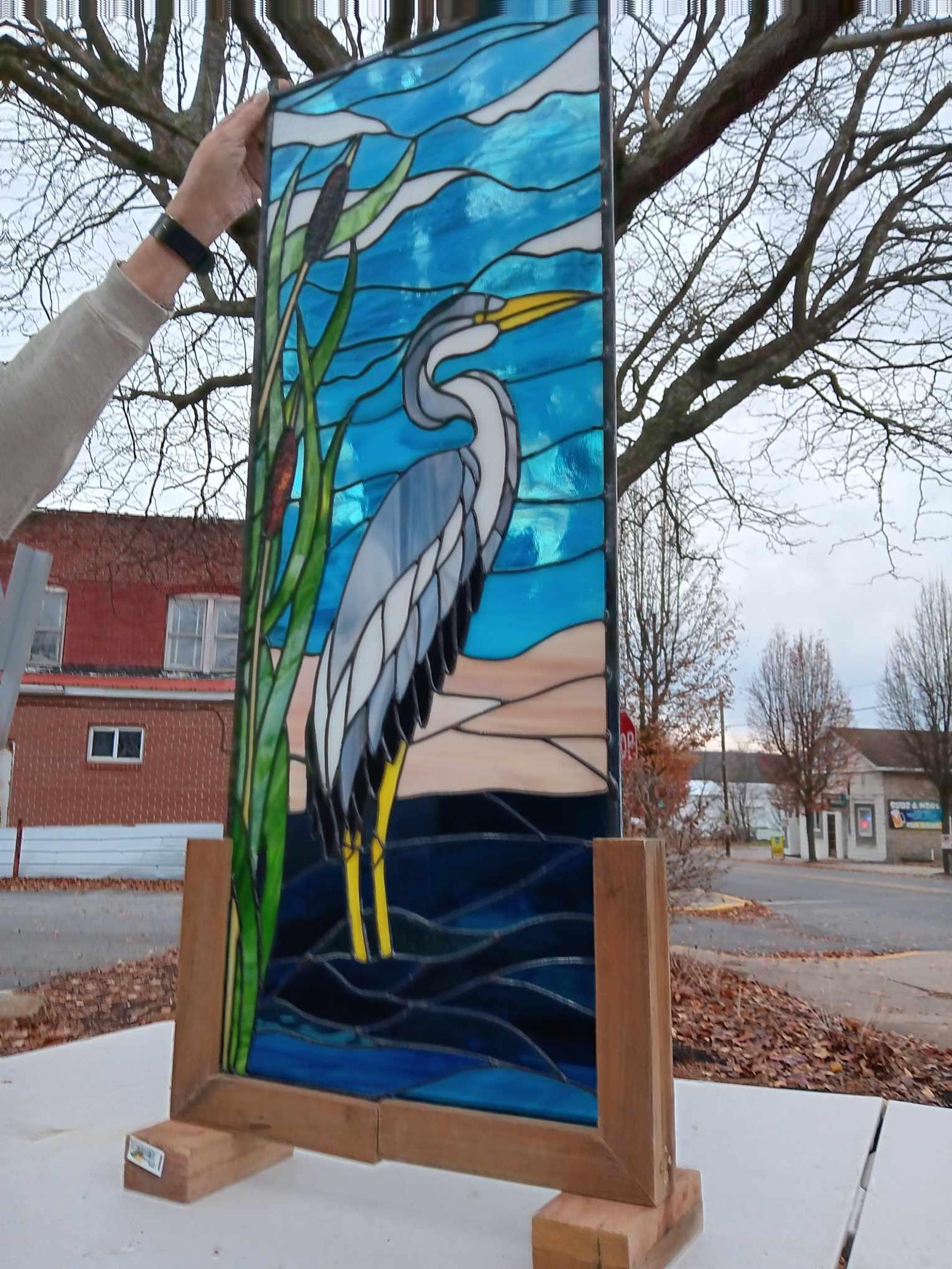 The Silent Sentinel Majestic Blue Heron Lakeside Stained Glass Hanging ...
