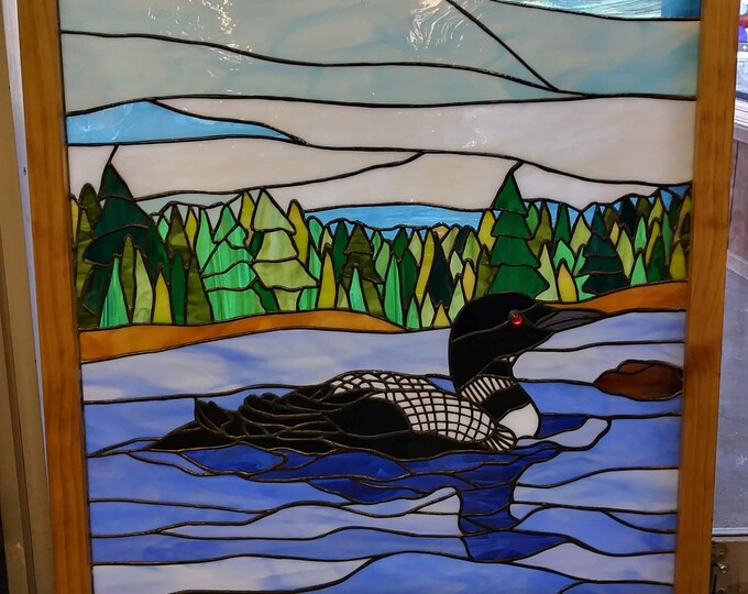 RB-84 SALE! Stained Glass Hanging Panel - Loon on the Lake - Etsy