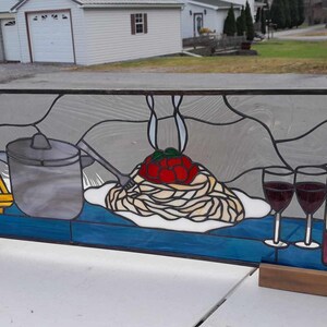 Stained Glass Hanging Panel - Pasta and Wine P-342 - Etsy