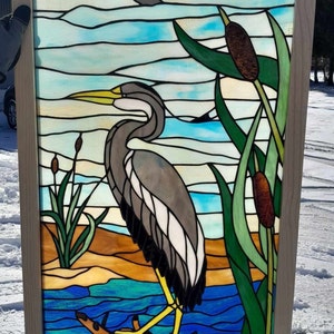 Stained Glass Door Window - D-38 Scenic Heron on a Stump - Etsy