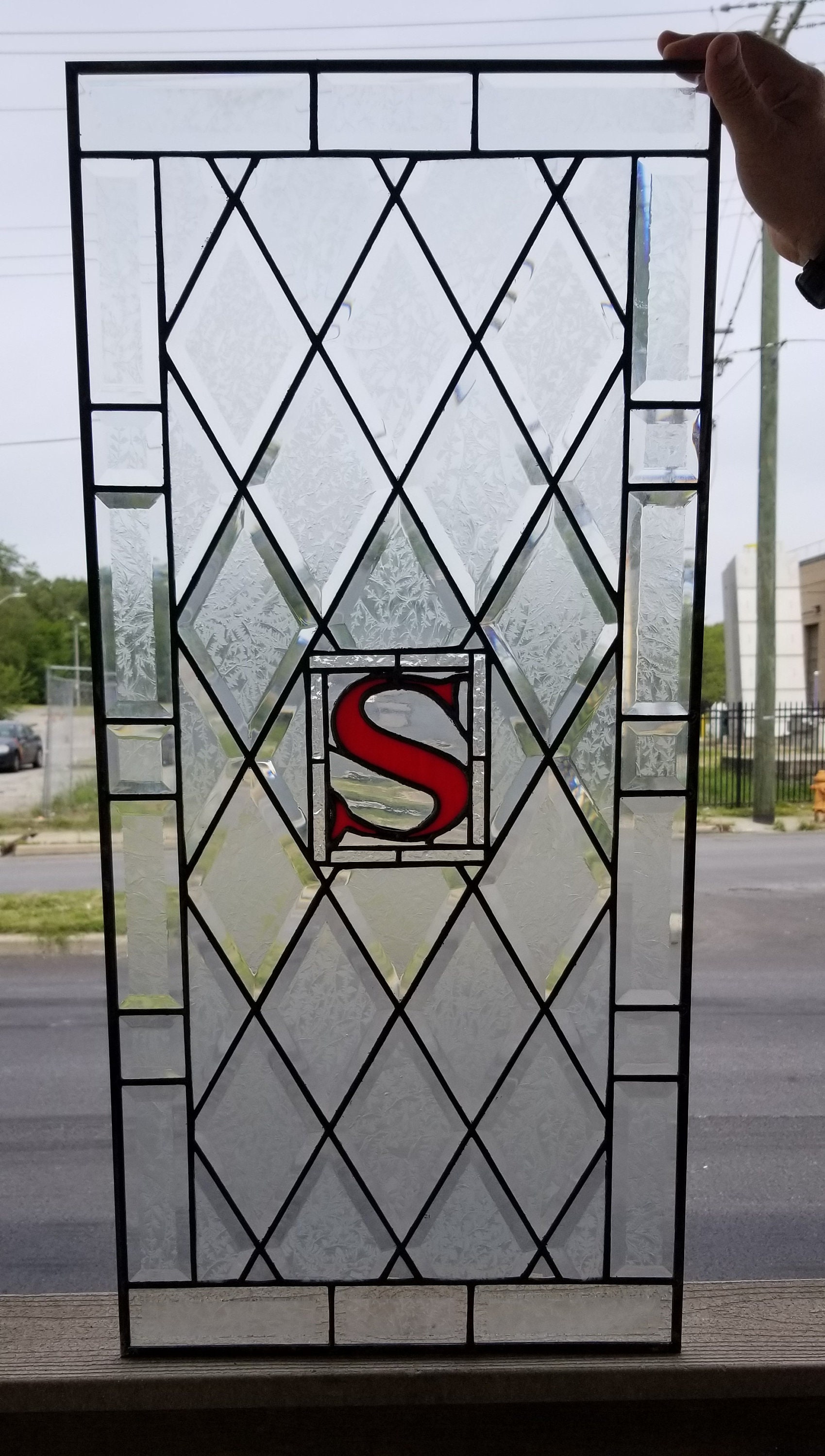 Custom Monogram Leaded & Beveled Stained Glass Kitchen Cabinet Inserts ...