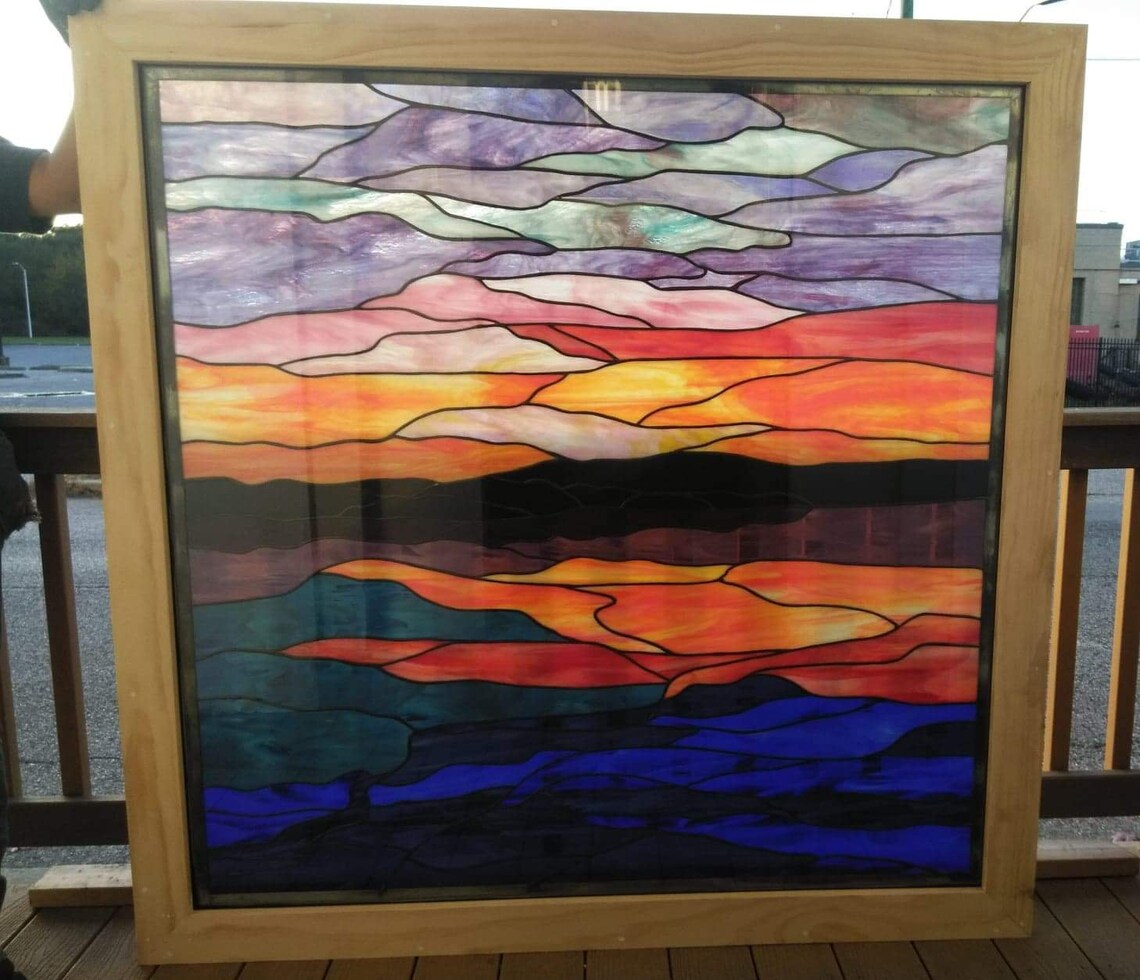 Personalized Stained Glass Window W-416 Sunset at the Beach - Etsy