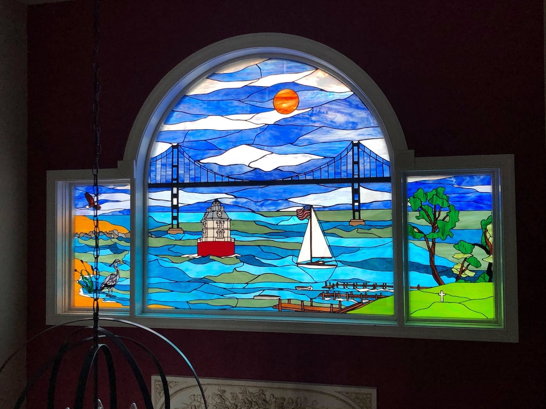 Stained Glass Window Panel Set Maryland Scenic Chesapeake Bay Bridge ...
