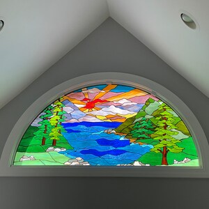 Stained Glass Arched Window W-473 Sunset in the Mountains II - Etsy