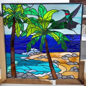 Stained Glass Hanging Panel Caribean Beach P-329 - Etsy