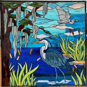 Stained Glass Window Panel - P-331 Heron in the Marsh - Etsy