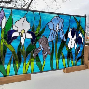 Stained Glass Hanging Panel Irises Garden P-326 - Etsy