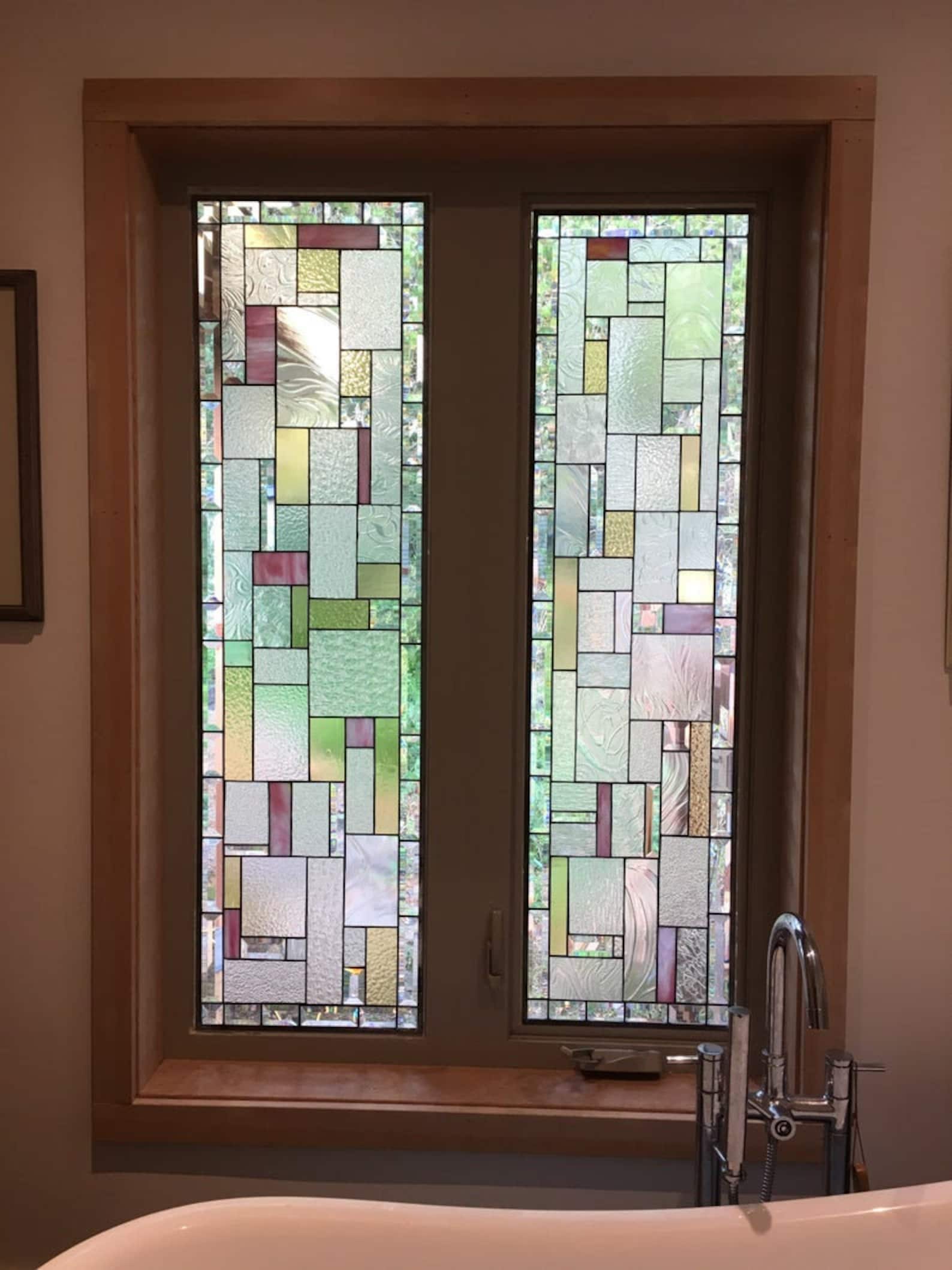 Stained Glass Window W-102 Amber & Pink Rectangles - Etsy