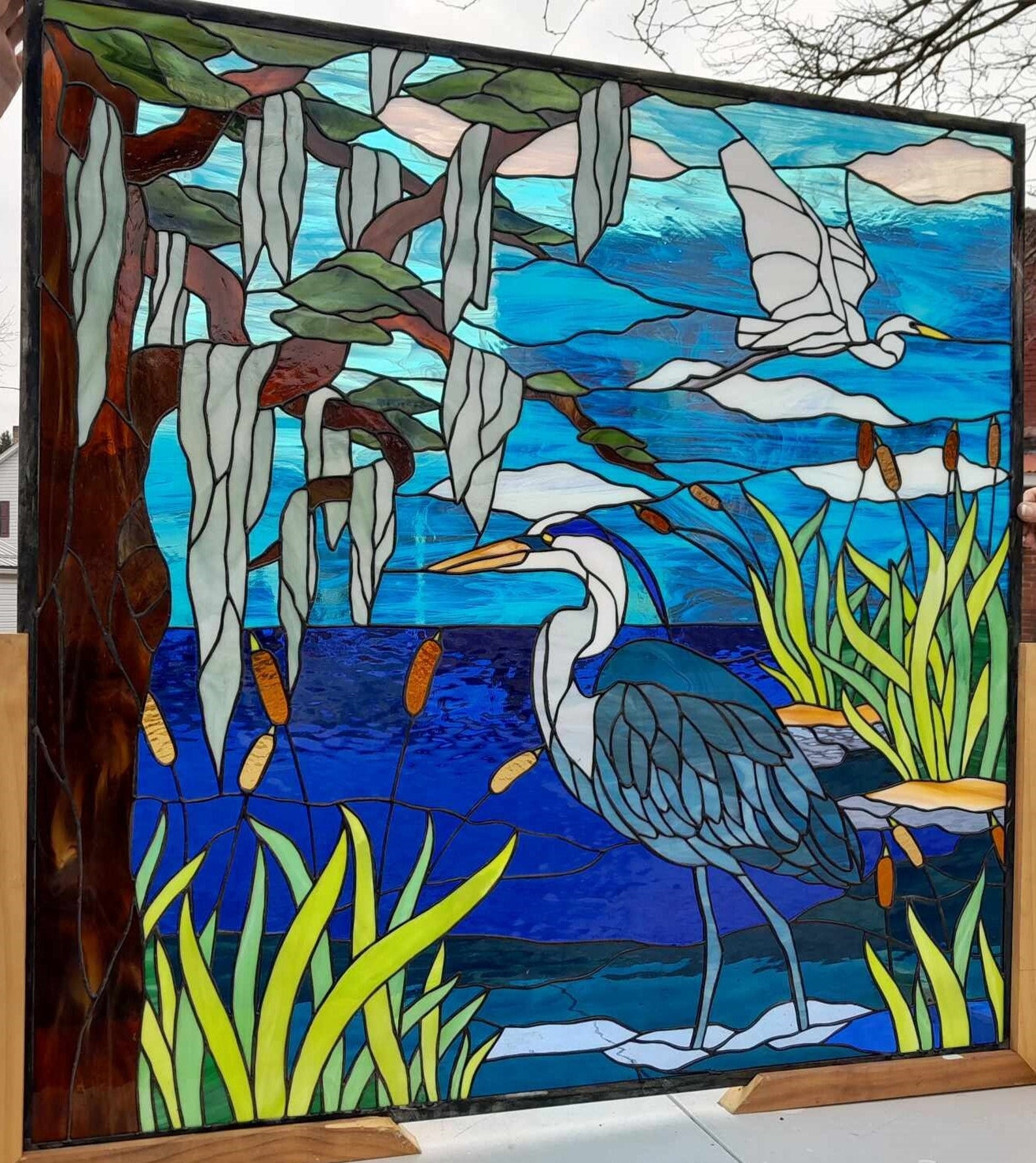 Stained Glass Window Panel - P-331 Heron in the Marsh - Etsy