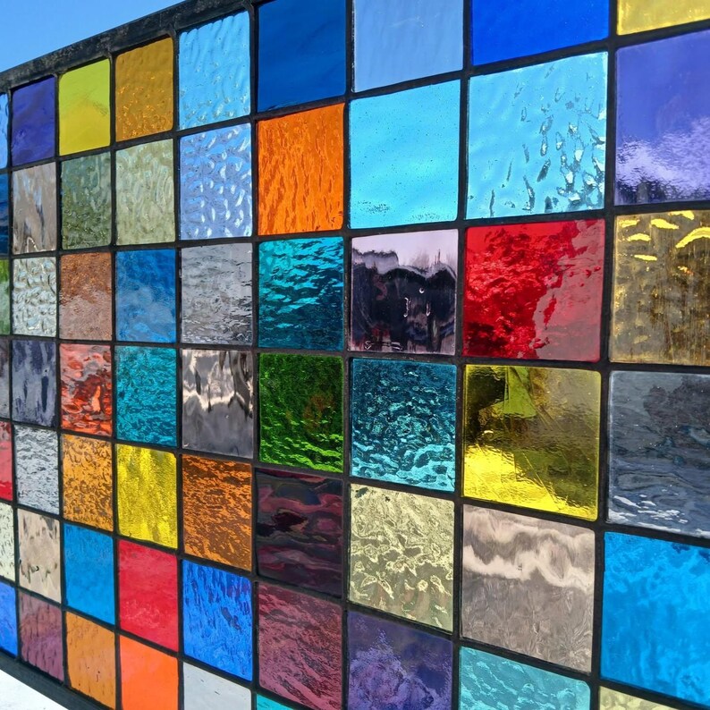 Stained Glass Window - W-253 Rainbow Squares - Etsy