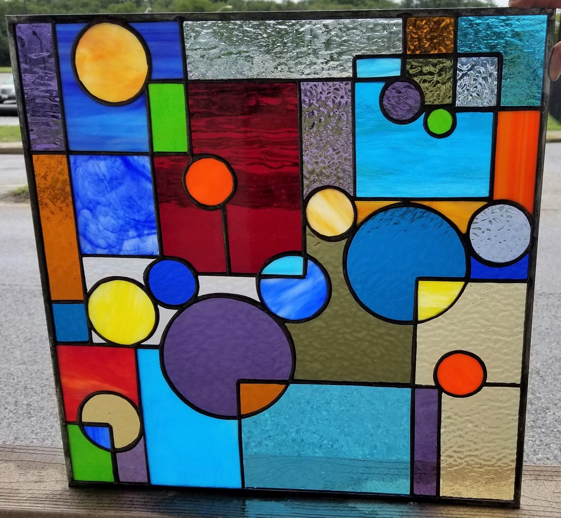 Stained Glass Window W-238 Overlapping Geometric Figures - Etsy