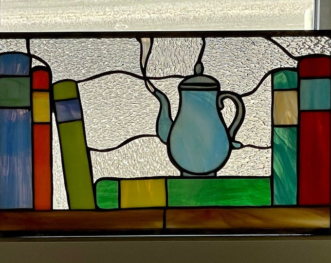 X-5 Teapot and Books - Stained Glass Hanging Window Panel - Etsy