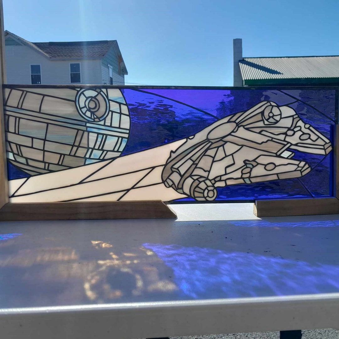 Stained Glass Transom Window Death Star Millennium Falcon TW-368 - Etsy