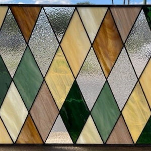 Stained Glass Window - W-443 Tudor Style Diamonds in Neutral Earth ...