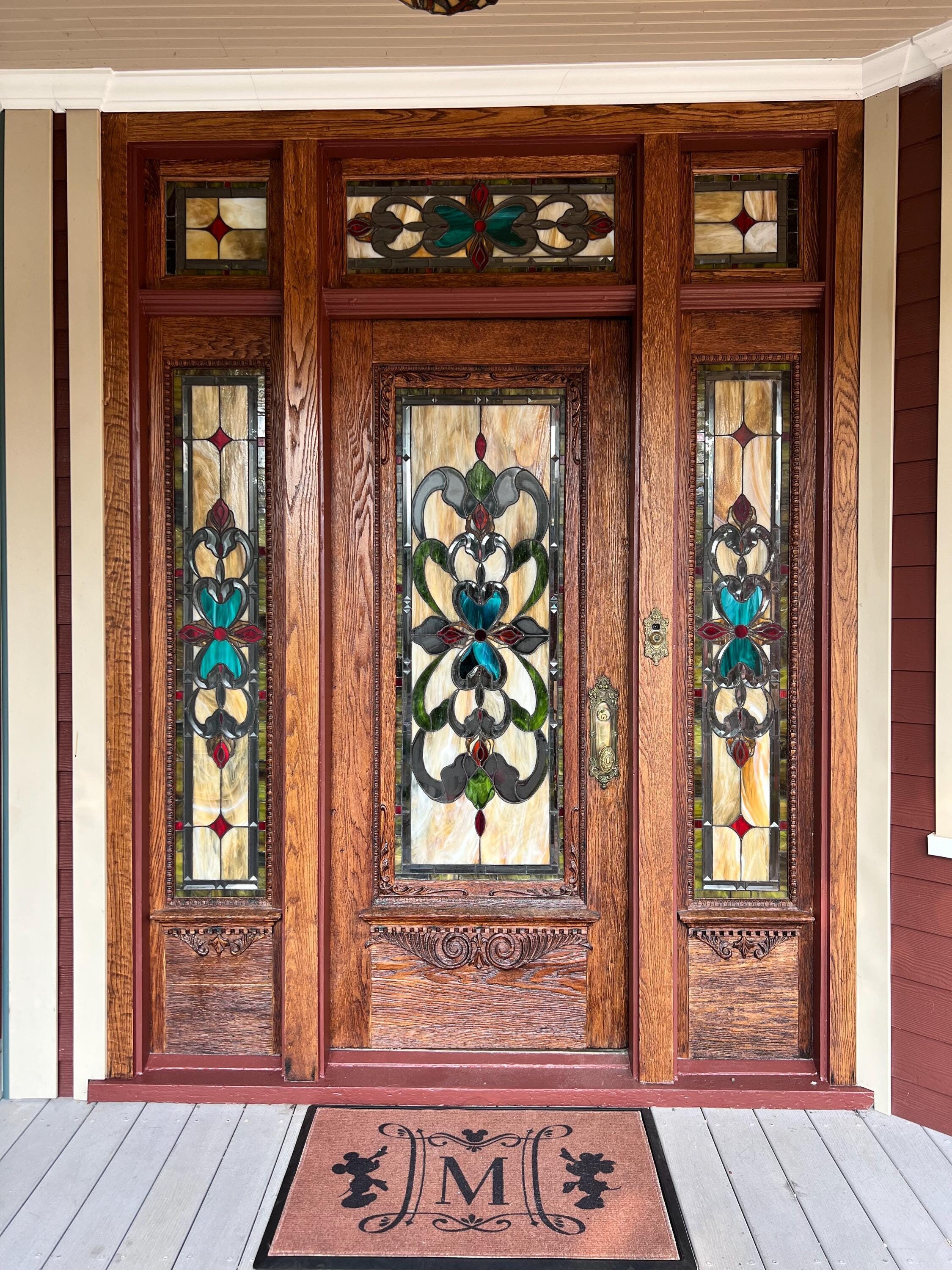 Heritage Bloom: Classic Symmetry in Stained Glass Window Set Victorian ...