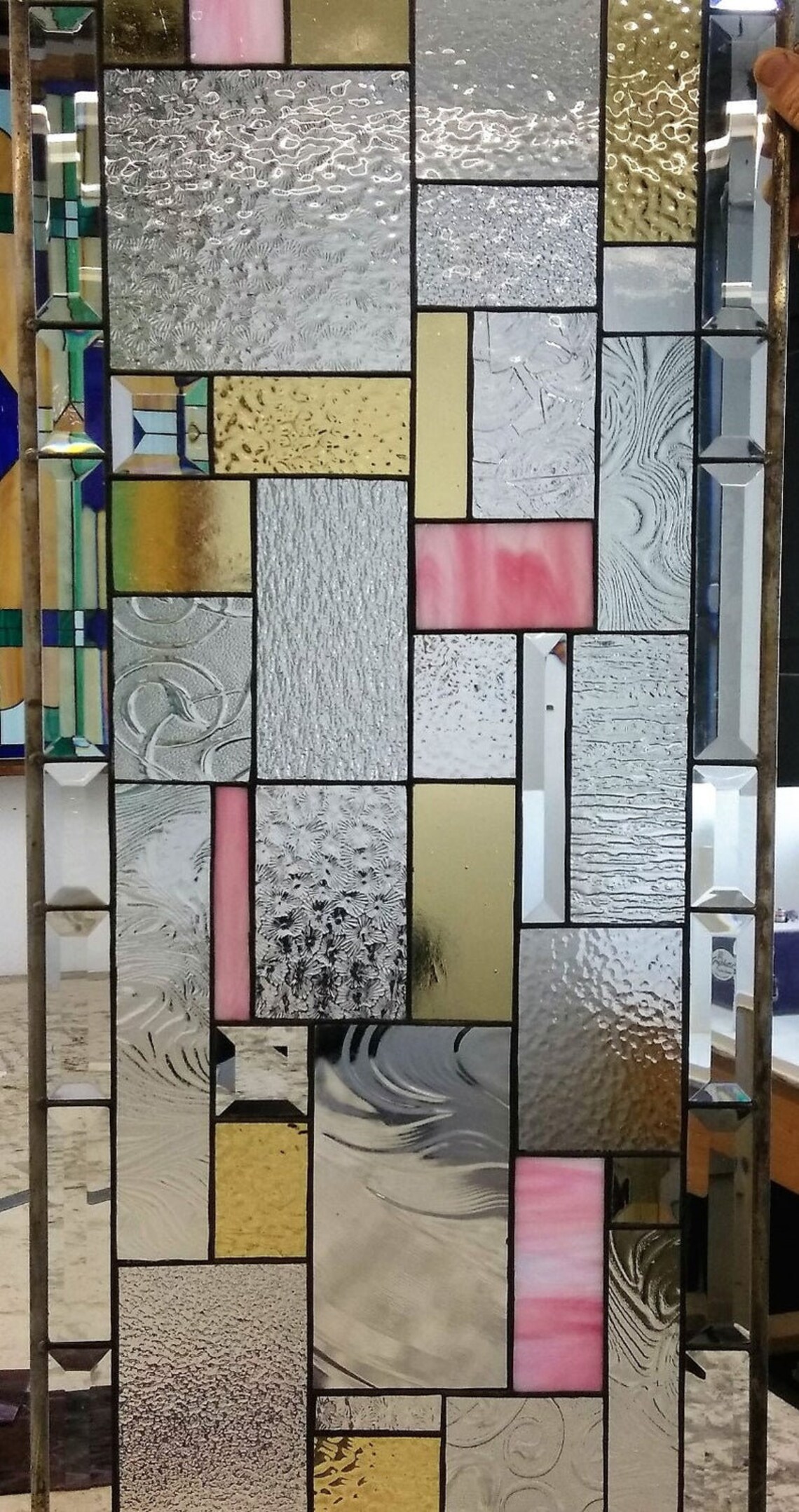 Stained Glass Window W-102 Amber & Pink Rectangles - Etsy