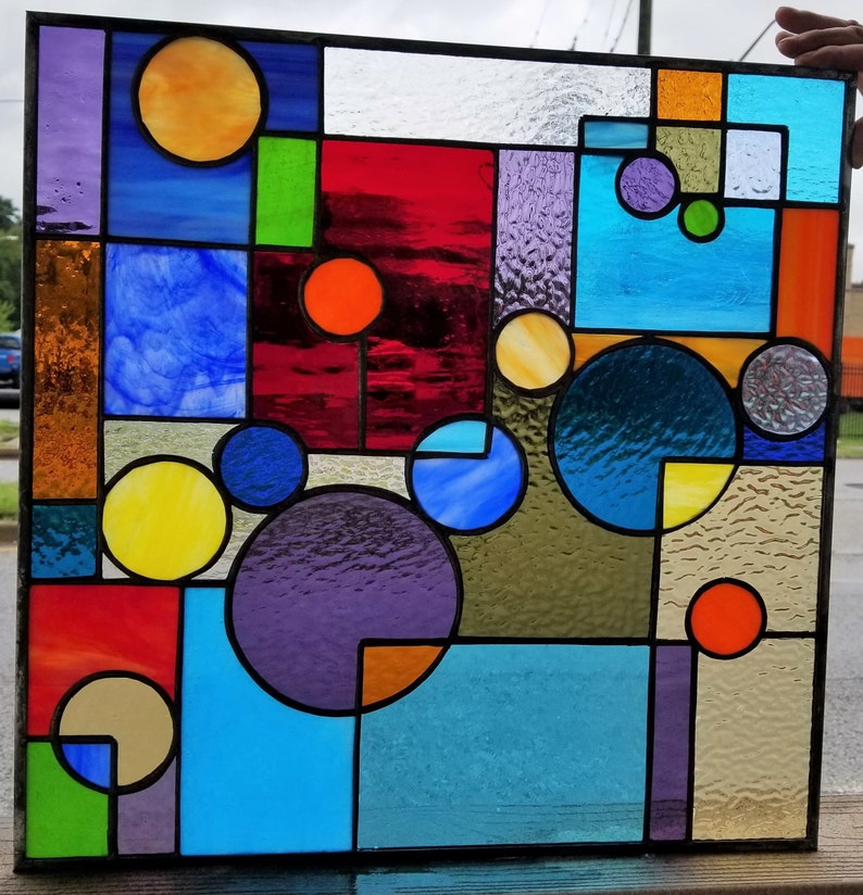 Stained Glass Window W-238 Overlapping Geometric Figures - Etsy
