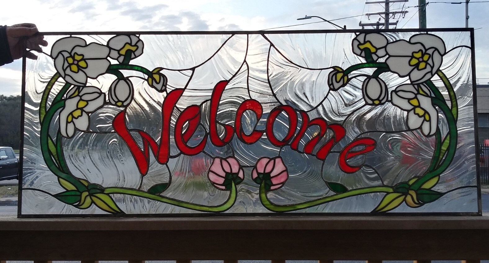 Stained Glass Panel-rb-48 Large Stained Glass Floral Welcome - Etsy