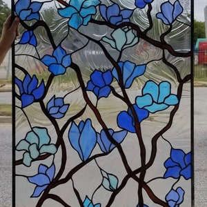 Stained Glass Window or Hanging Panel - P-234 Blue Flowers - Etsy