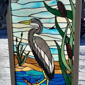 Stained Glass Door Window - D-38 Scenic Heron on a Stump - Etsy