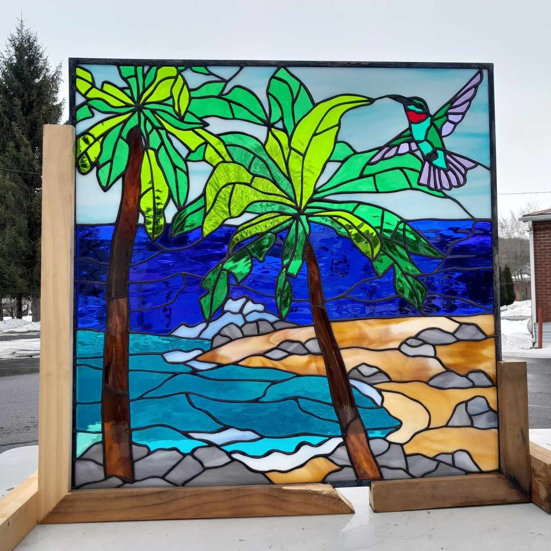 Stained Glass Hanging Panel Caribean Beach P-329 - Etsy