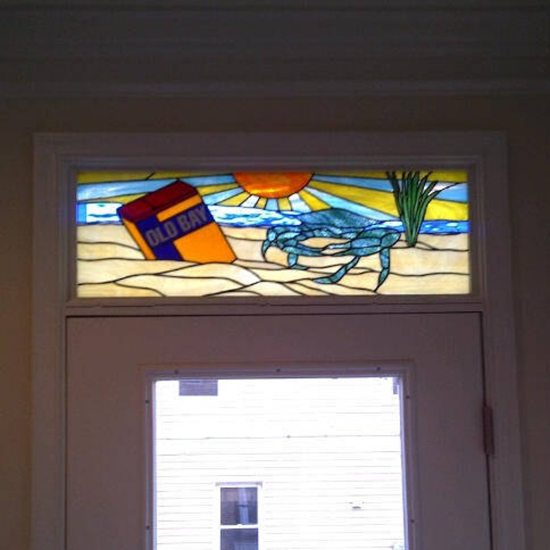 Stained Glass Transom Window - TW-21 Crab and Old Bay - Etsy