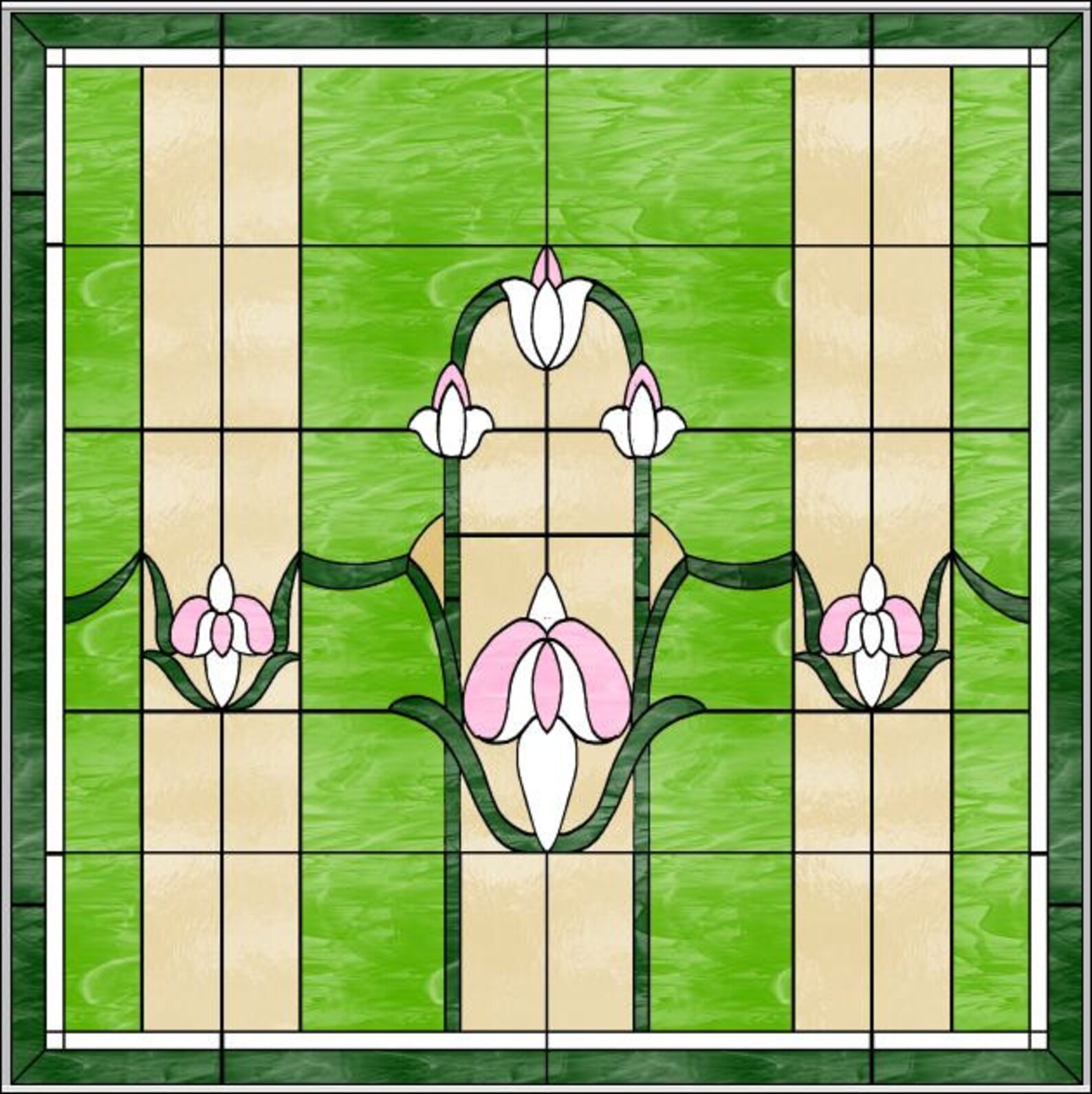 Stained Glass Transom Window - TW-45 - "tulips Chain Ii" - Etsy