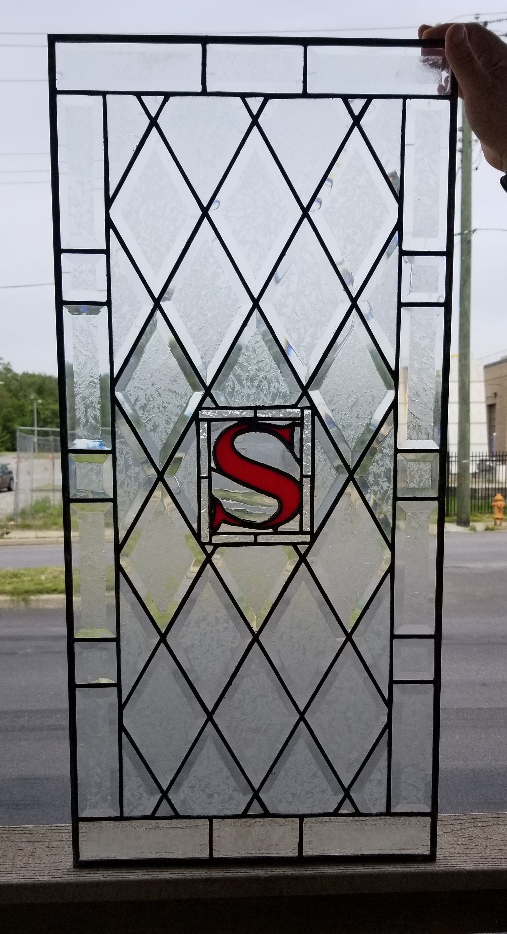 Custom Monogram Leaded & Beveled Stained Glass Kitchen Cabinet Inserts ...